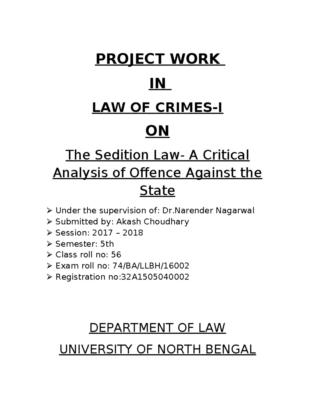 Project WORK IN LAW OF Crimes I ON The S - PROJECT WORK IN LAW OF ...