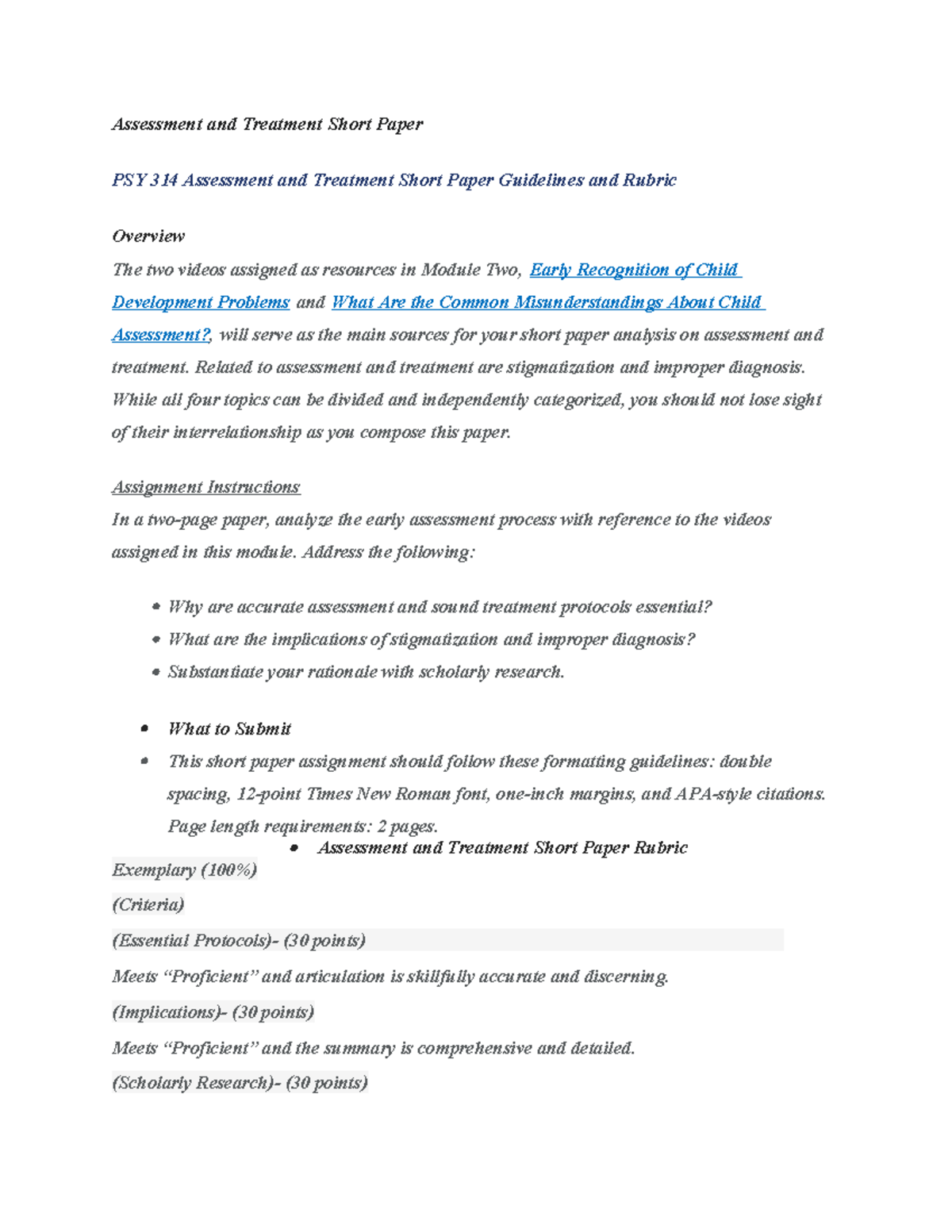 Assessment and Treatment Short Paper - Related to assessment and ...