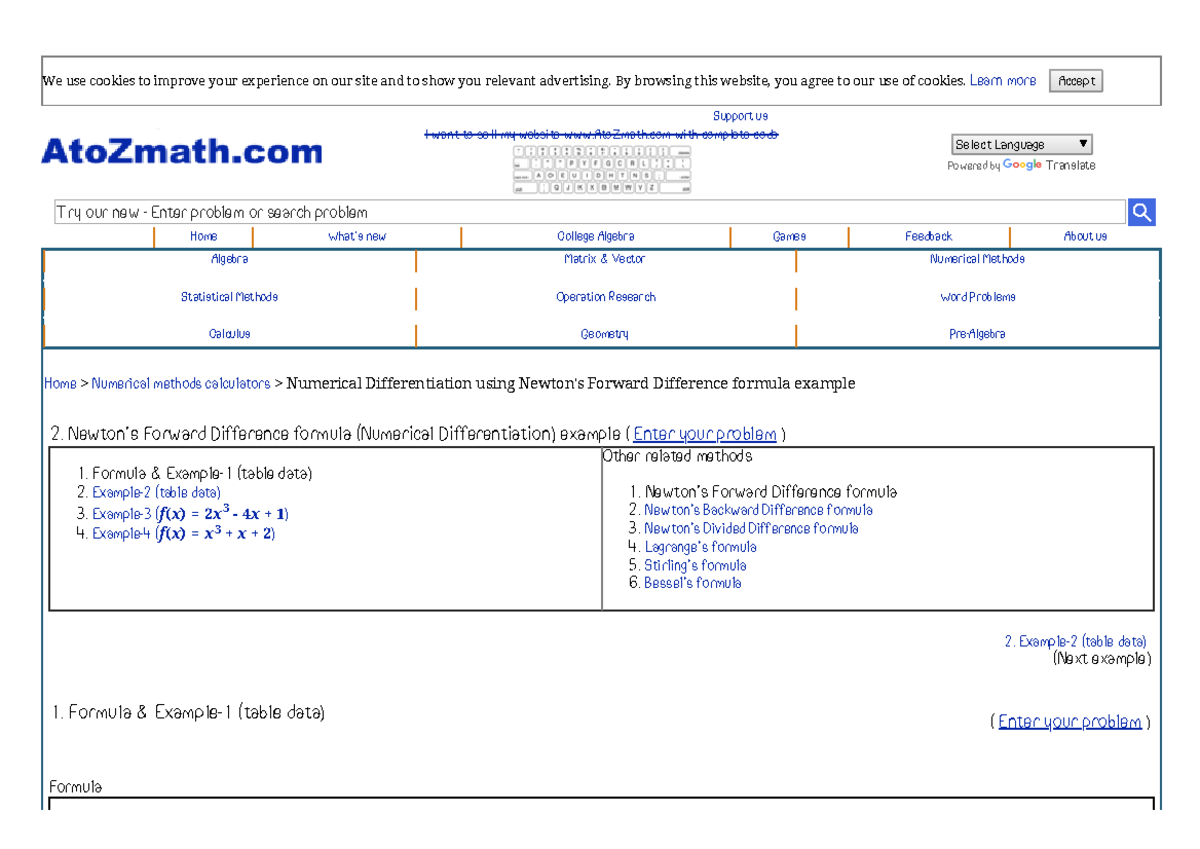 Newton's Forward Difference formula (Numerical Differentiation) Formula ...