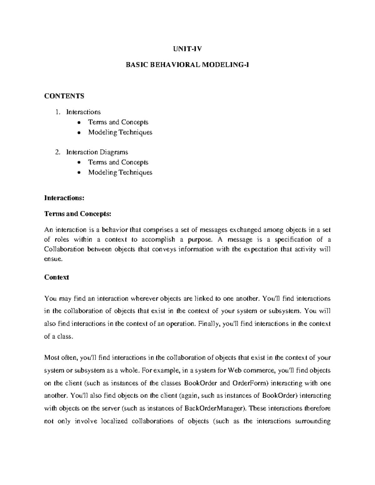 OOAD4 - NOTES - UNIT-IV BASIC BEHAVIORAL MODELING-I CONTENTS ...