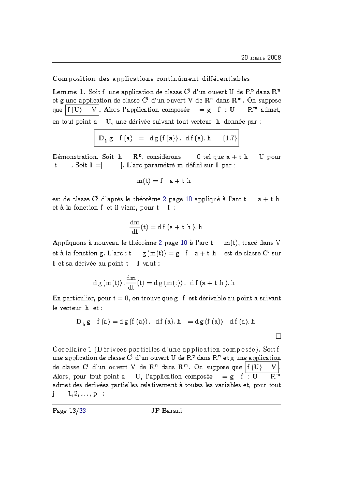 Cours fonctions plusieurs variables 5 - 20 mars 2008 Composition des ...