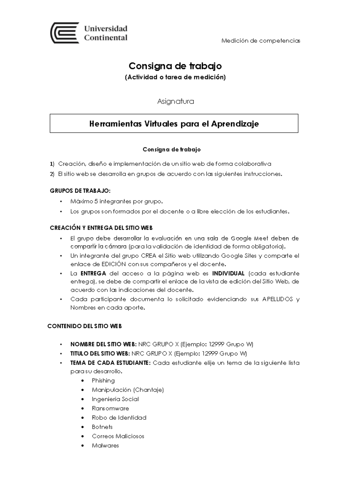 Consigna de exposición - MediciÛn de competencias Consigna de trabajo (Actividad o tarea de ...