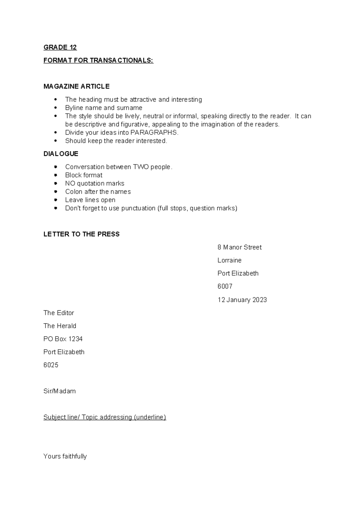 Transactional format revise - GRADE 12 FORMAT FOR TRANSACTIONALS ...