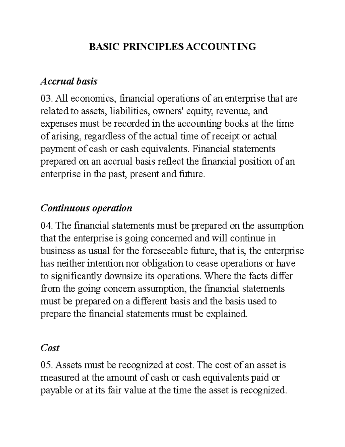 Basic Principles Accounting - BASIC PRINCIPLES ACCOUNTING Accrual basis ...