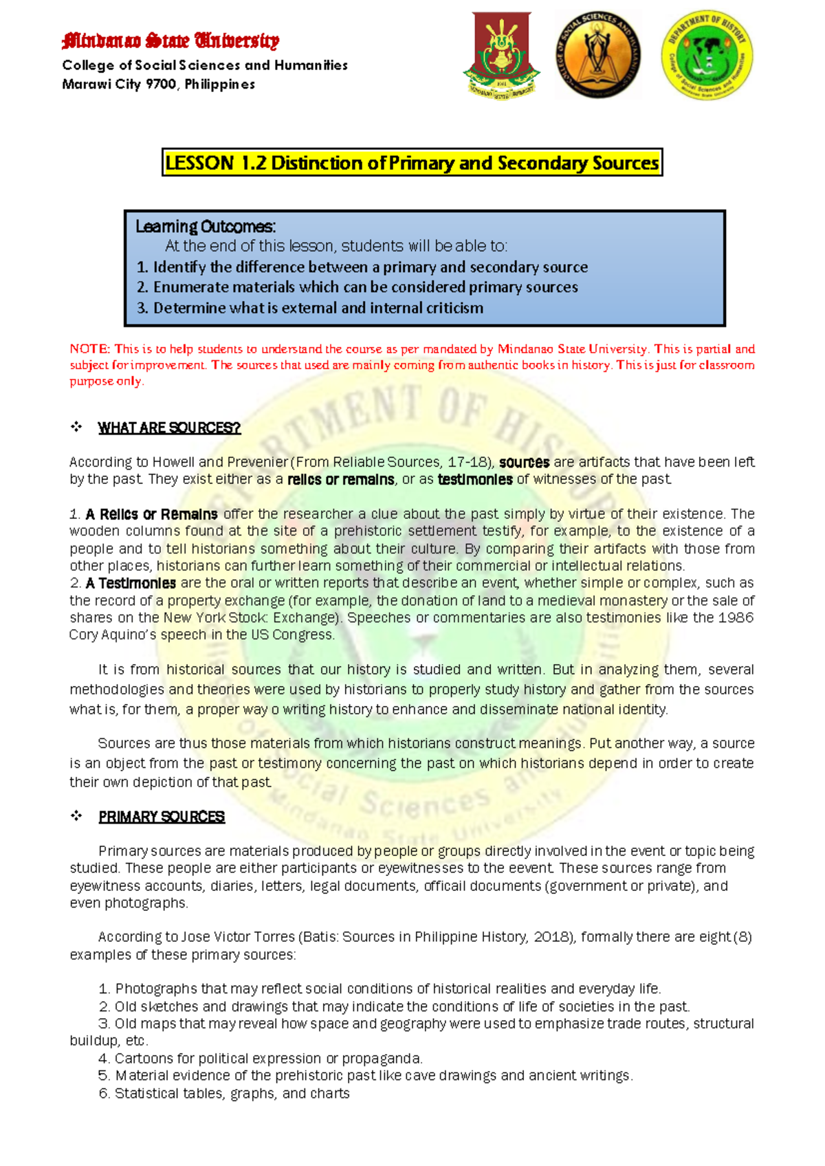 Module 2 GEC 105 Sources AND Criticism - Mindanao State University College of Social Sciences ...