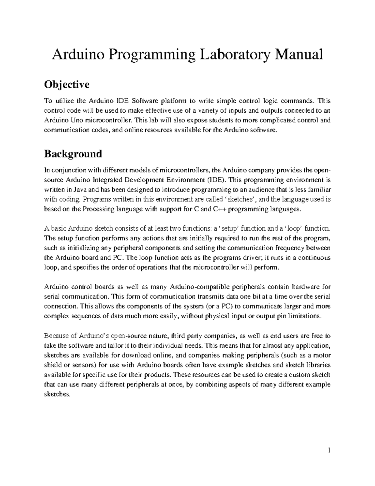 Arduino Lab Instructions Arduino Programming Laboratory Manual Objective To Utilize The
