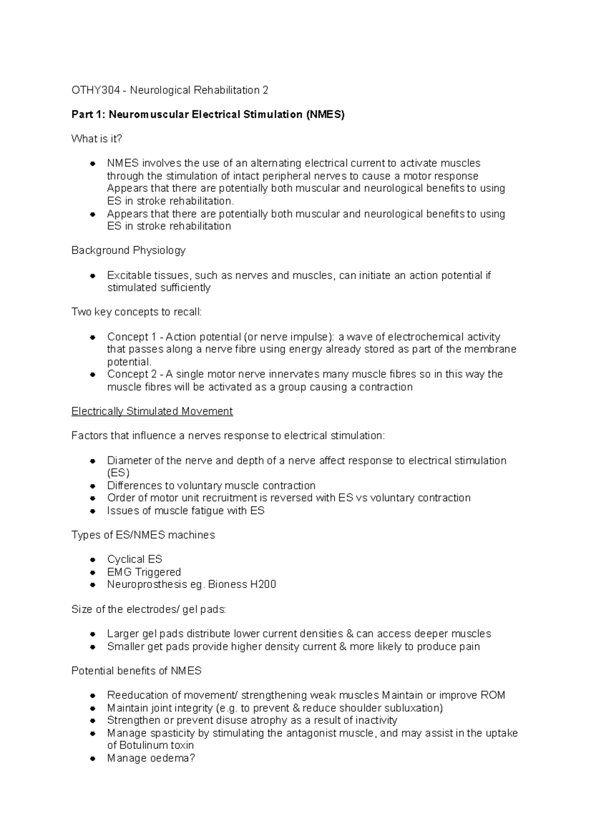 OTHY304 - WEEK 4 PART 1 Lecture Notes - OTHY304 - Neurological ...