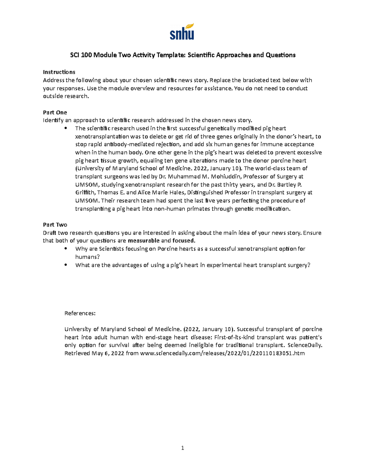 SCI 100 Module Two Activity Template - Replace the bracketed text below ...