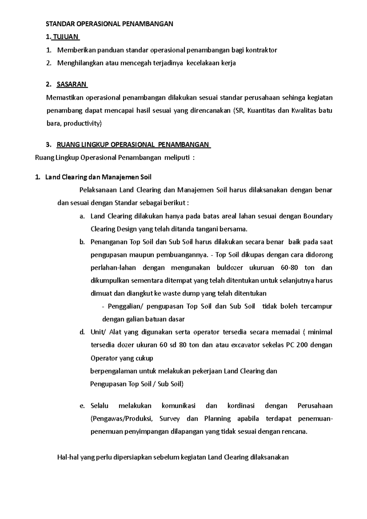 Standar Operasional Penambangan - STANDAR OPERASIONAL PENAMBANGAN 1 ...