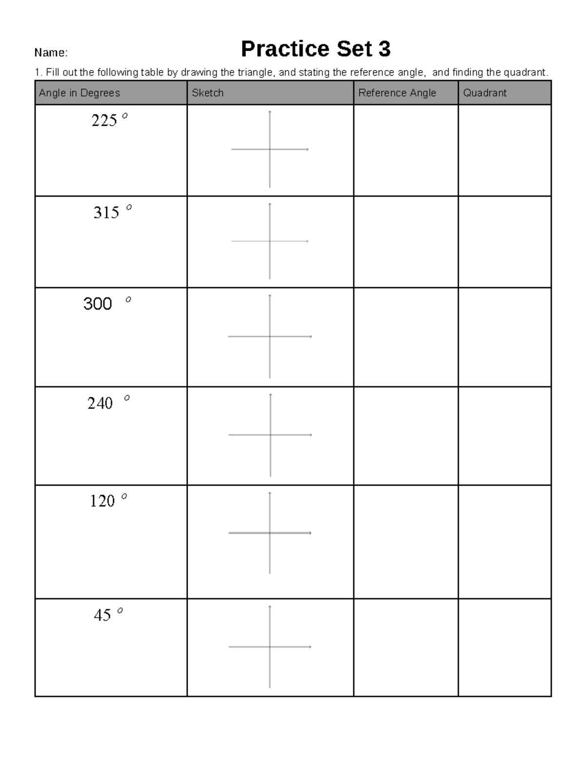 Unit Circle Trig Ratios Practice (With Review) - Name: Practice Set 3 1 ...