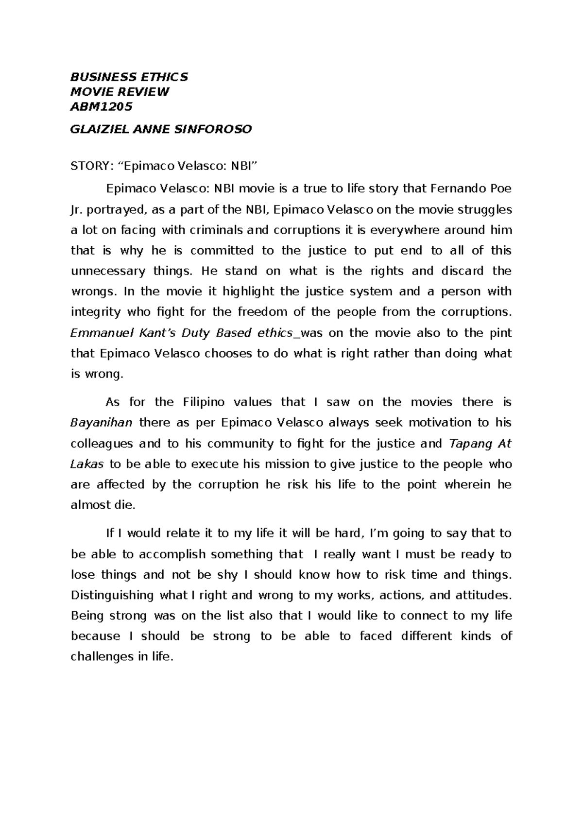 Movie review Business Ethics - BUSINESS ETHICS MOVIE REVIEW ABM ...