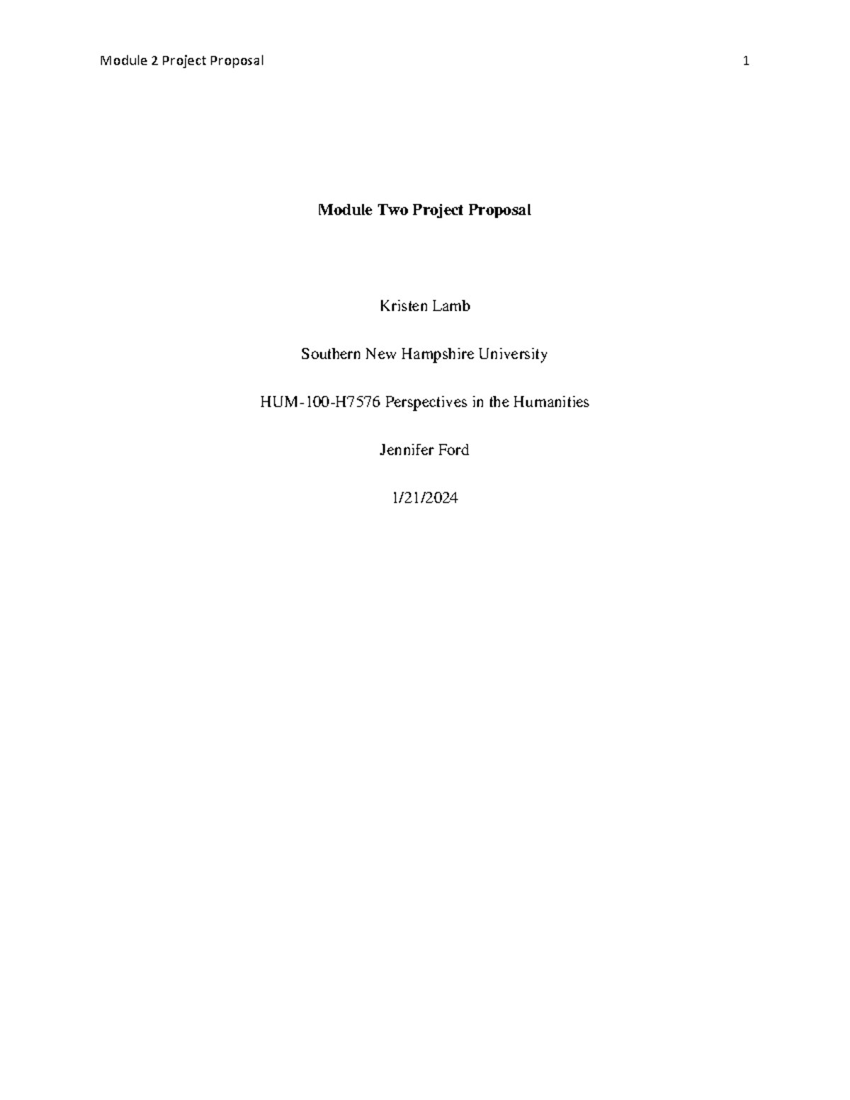 Module Two Project Proposal - Module Two Project Proposal Kristen Lamb Southern New Hampshire ...
