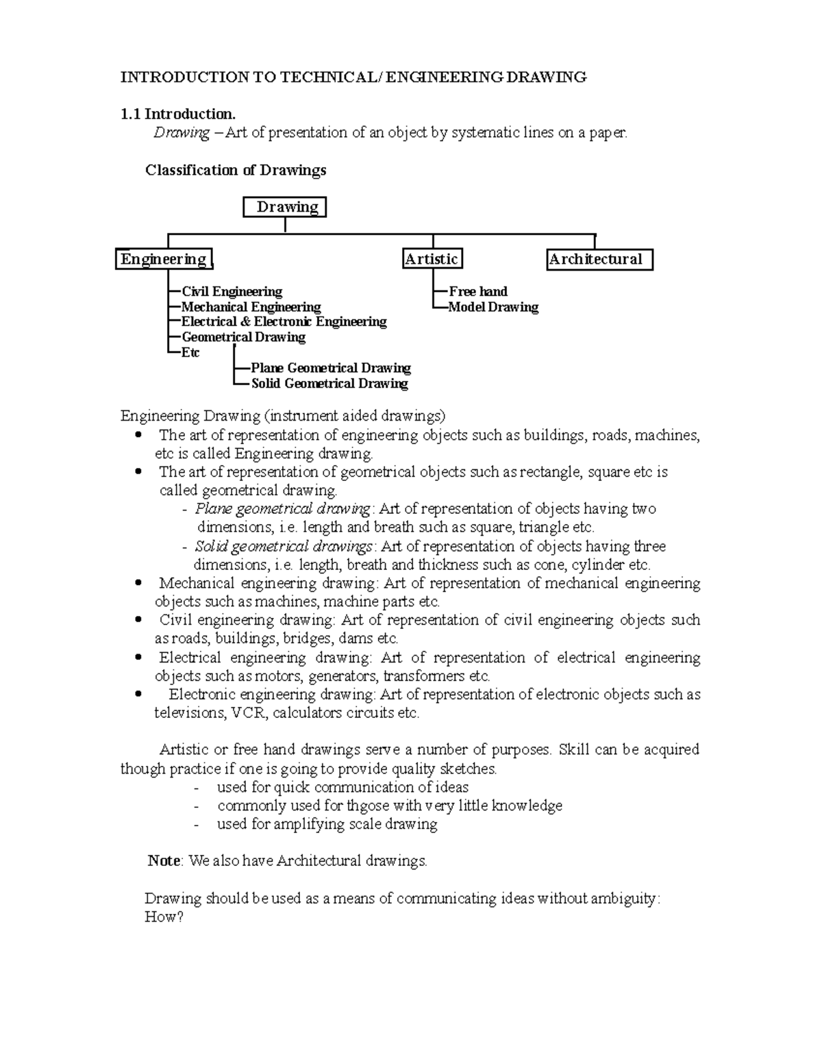 Introduction TO Drawing - INTRODUCTION TO TECHNICAL/ ENGINEERING ...