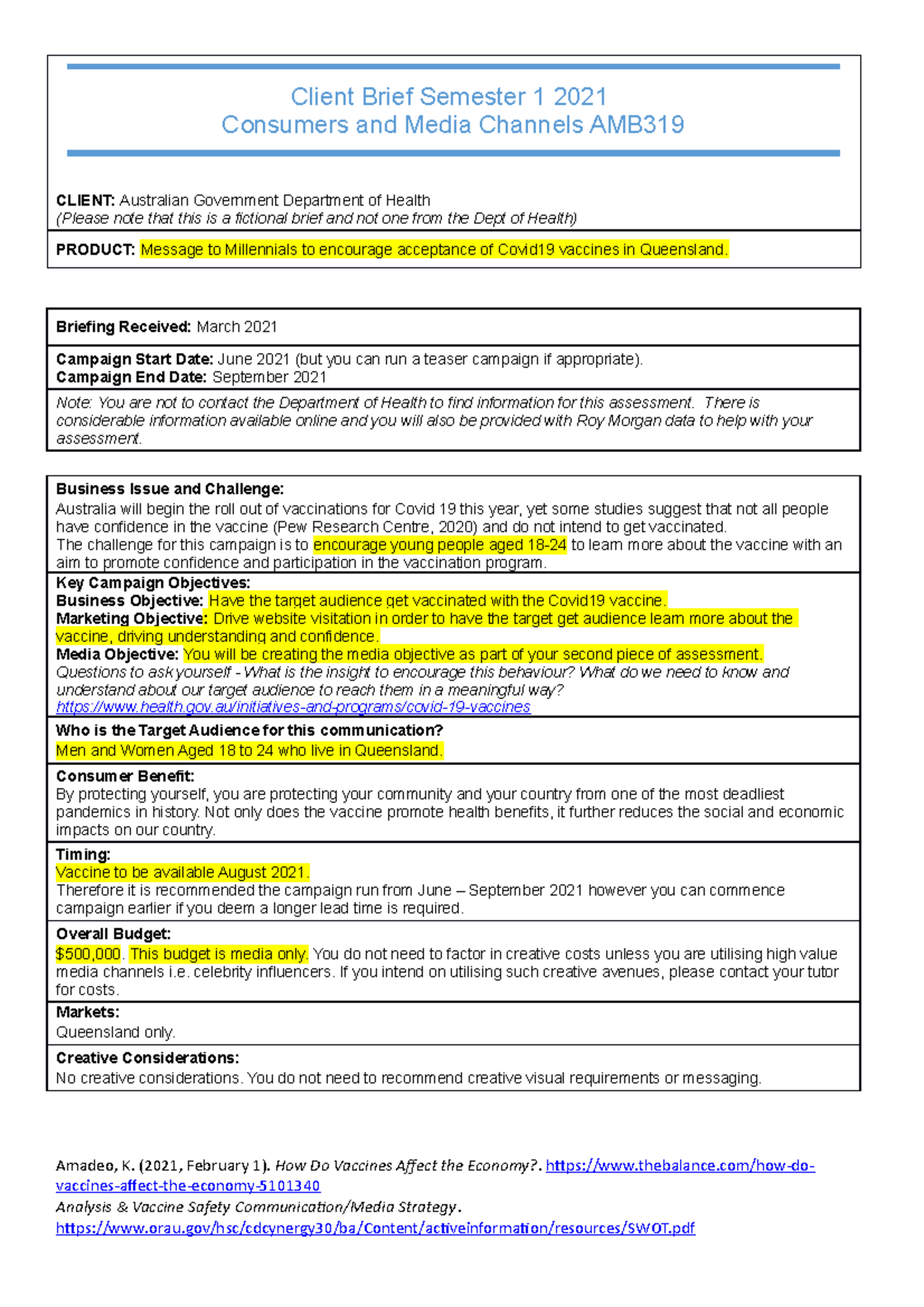 Dept of Health Brief Sem 1 2021 - CLIENT: Australian Government ...