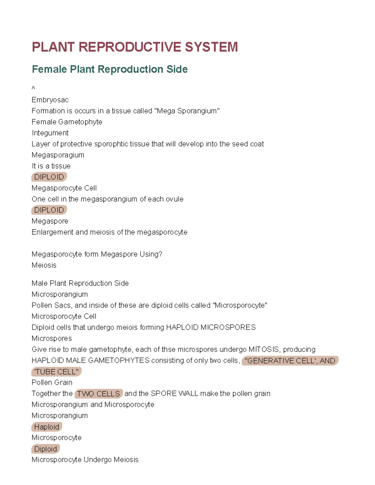 Plant Reproductive System - Female Plant Reproduction Side ^ Embryosac ...