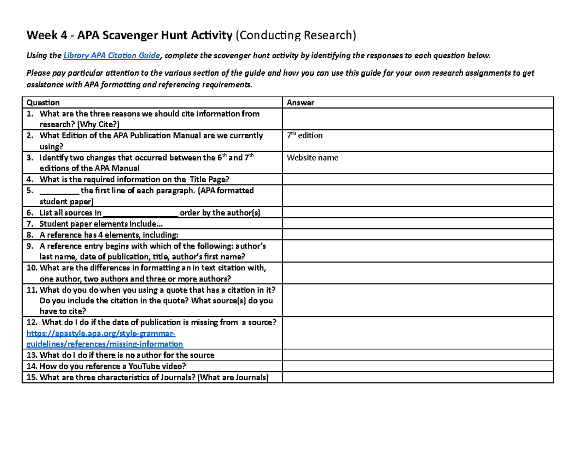 Week 4 - APA Scavenger Hunt (student version) - Week 4 - APA Scavenger ...