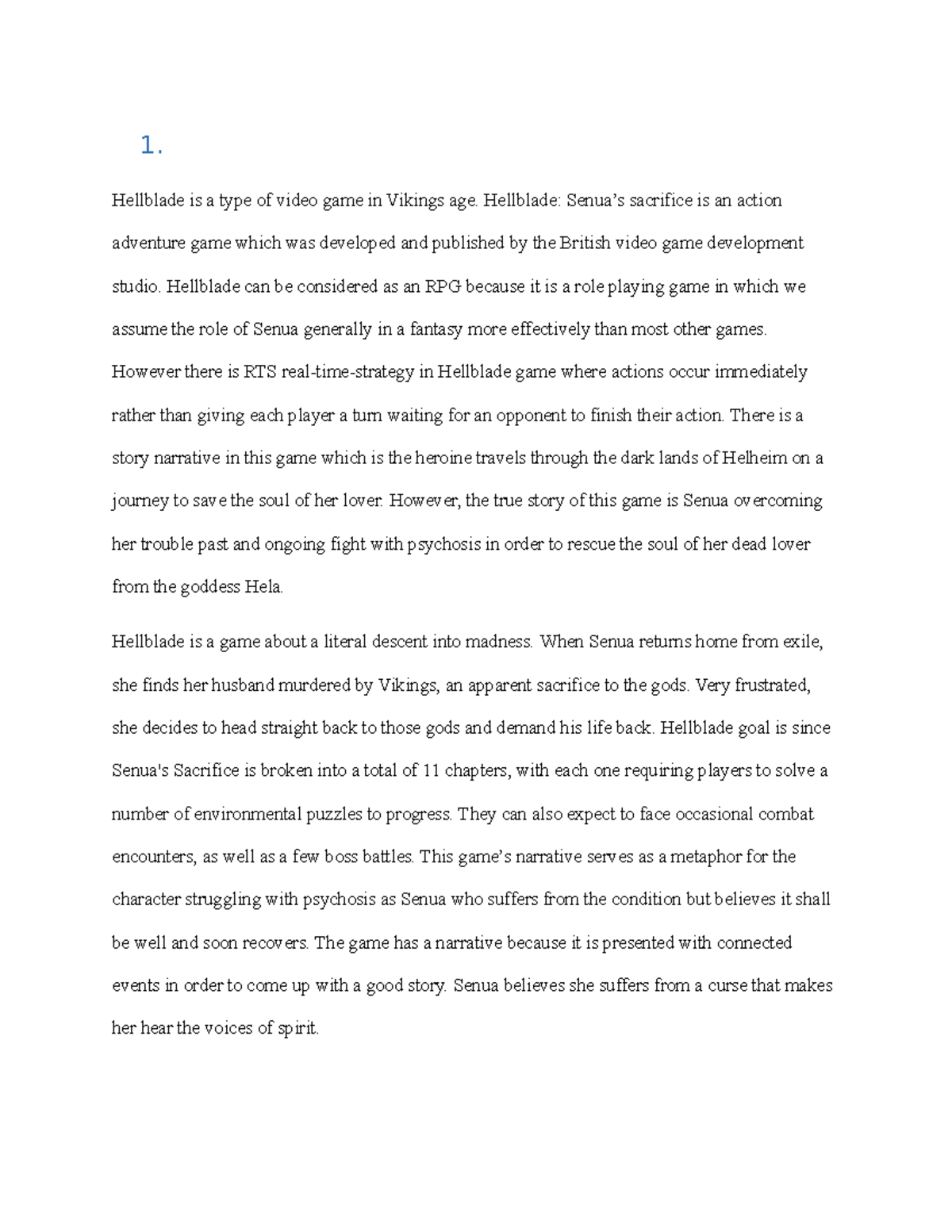 Vikings video game - assignment - 1. Hellblade is a type of video game ...