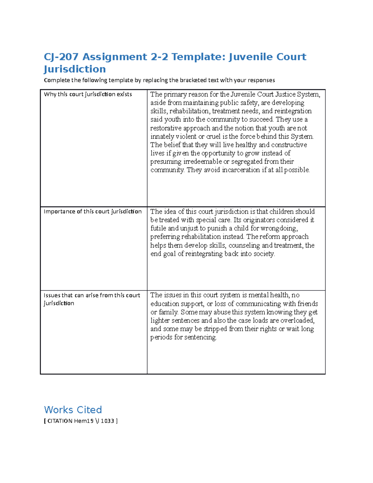 CJ-207 Module 2-2 assignment - CJ-207 Assignment 2-2 Template: Juvenile ...