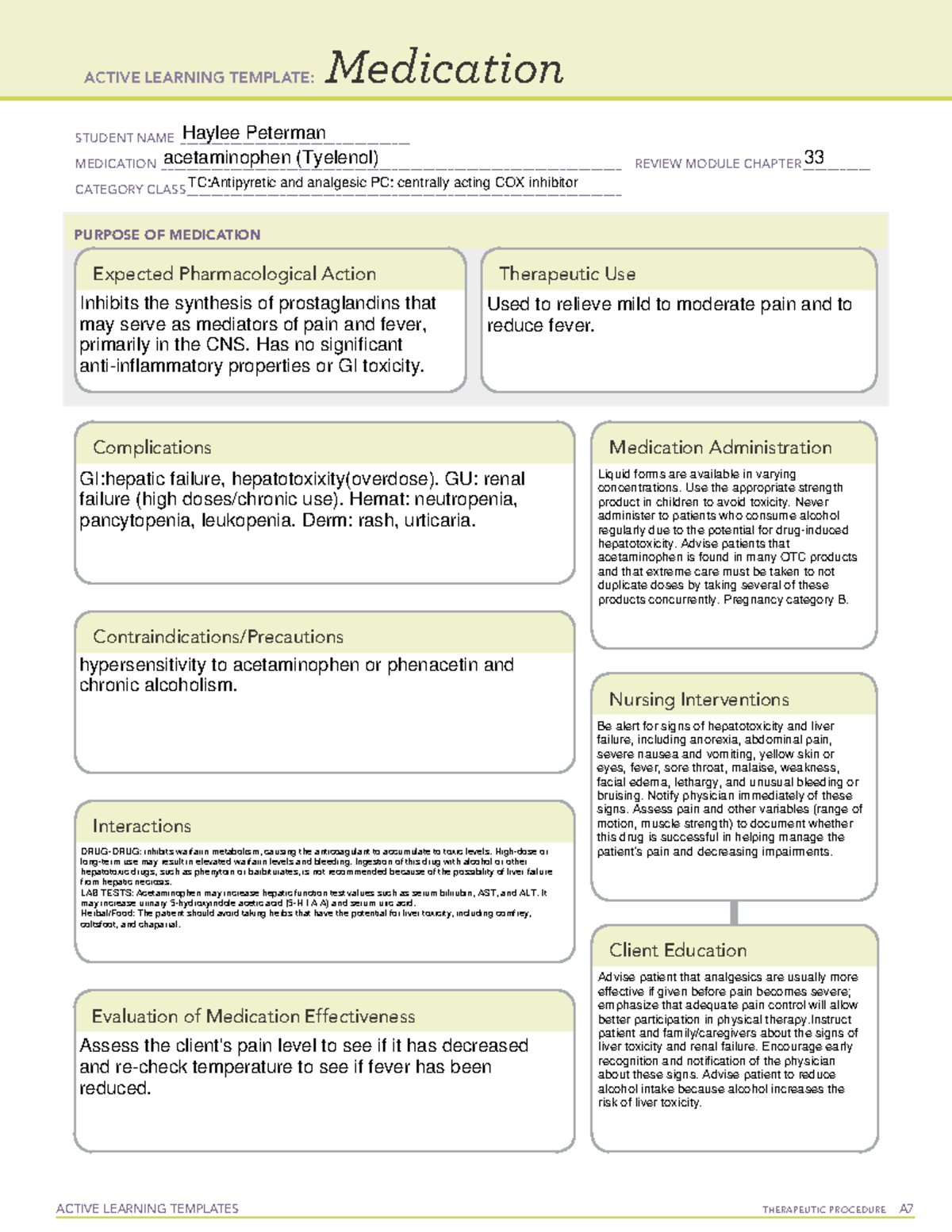 Acetaminophen template - ACTIVE LEARNING TEMPLATES THERAPEUTIC ...