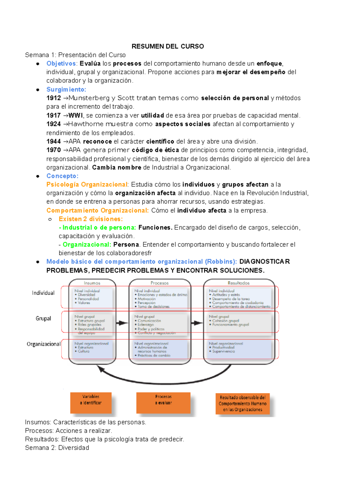 Resumen del Curso - RESUMEN DEL CURSO Semana 1: del Curso Objetivos ...
