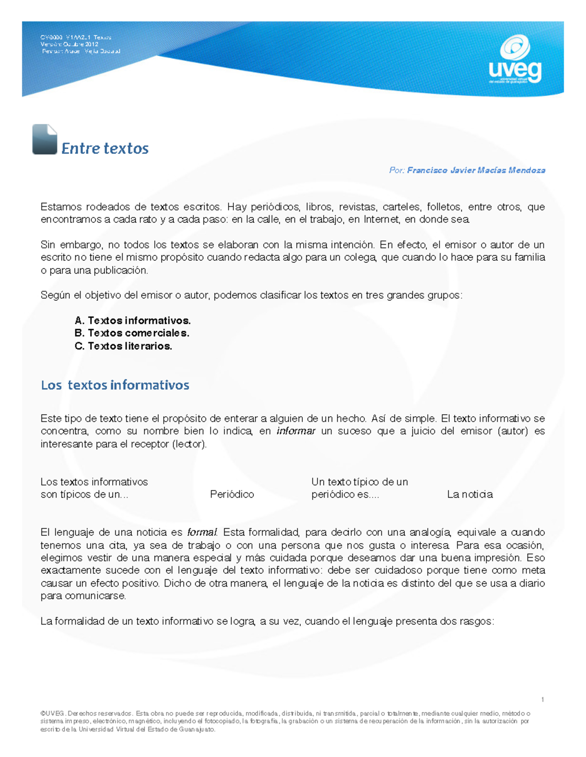 Textos informativos, literarios y comerciales - Versión: Octubre 2012 ...
