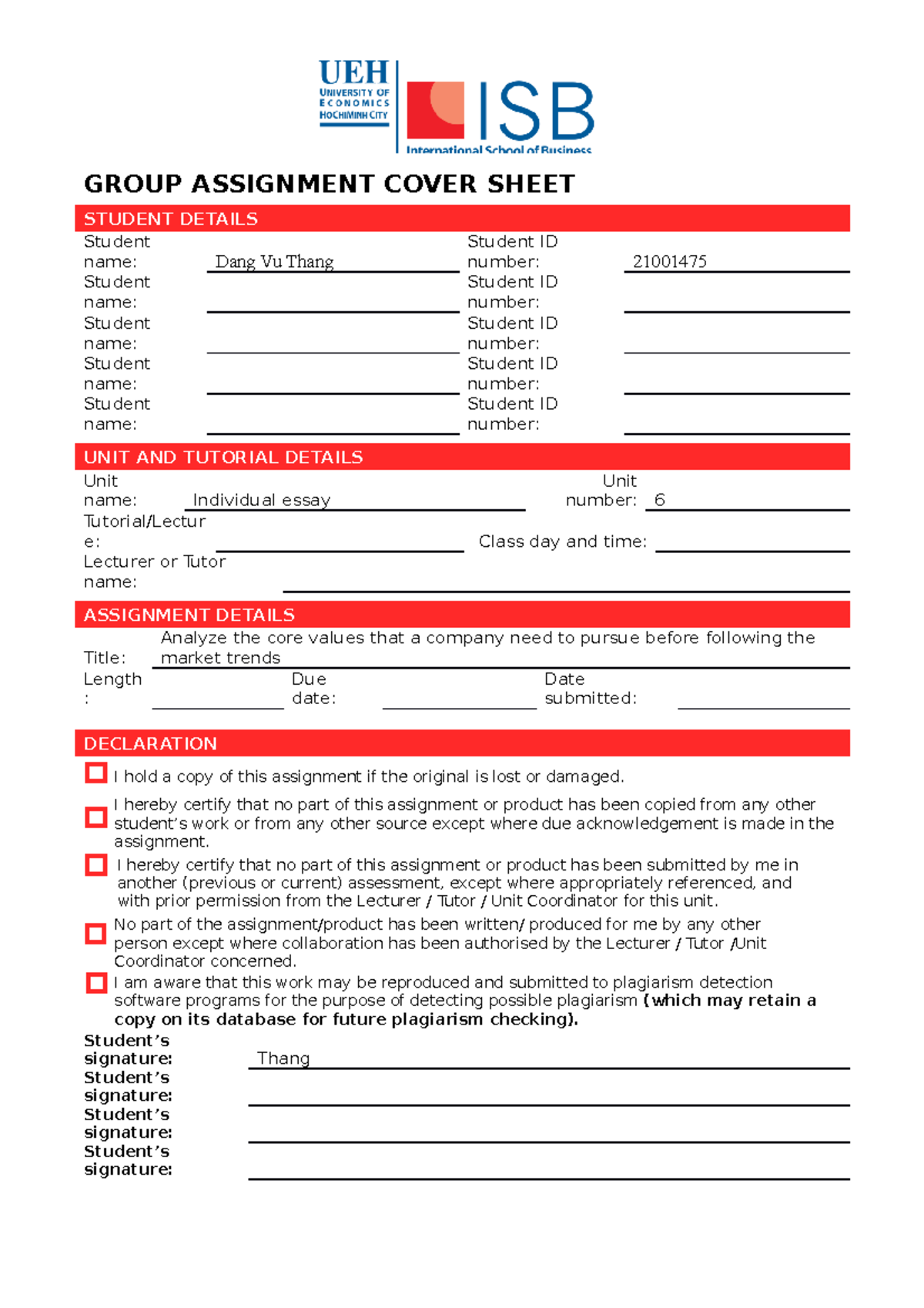 Class DANG VU Thang Individual Essays - GROUP ASSIGNMENT COVER SHEET ...