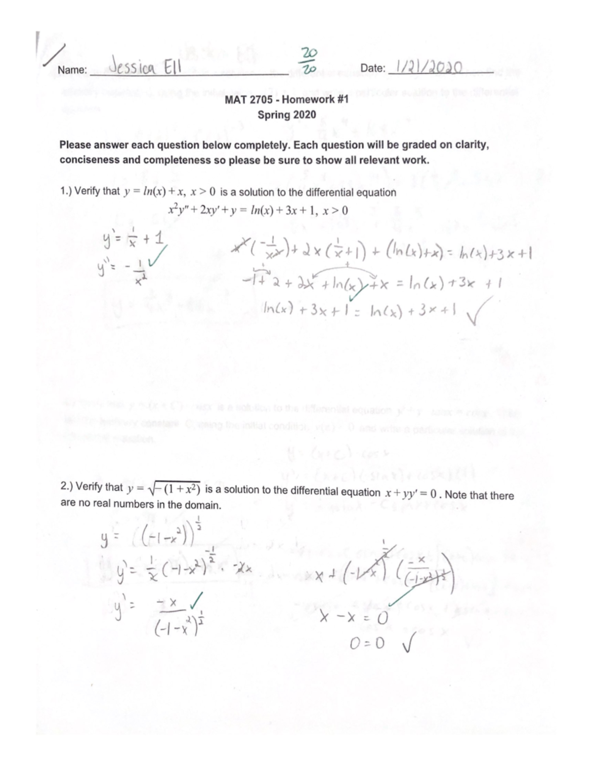 Diff eq HW 1 - This is the first GRADED homework assignment, which is ...