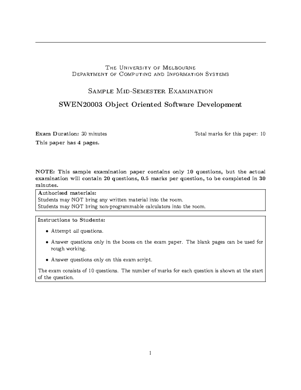 Sample/practice exam 2014, questions - 2 - The University of Melbourne ...