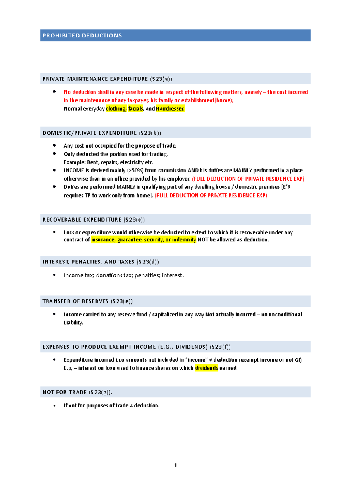 BEL 300 Prohibited Deductions - PROHIBITED DEDUCTIONS PRIVATE ...