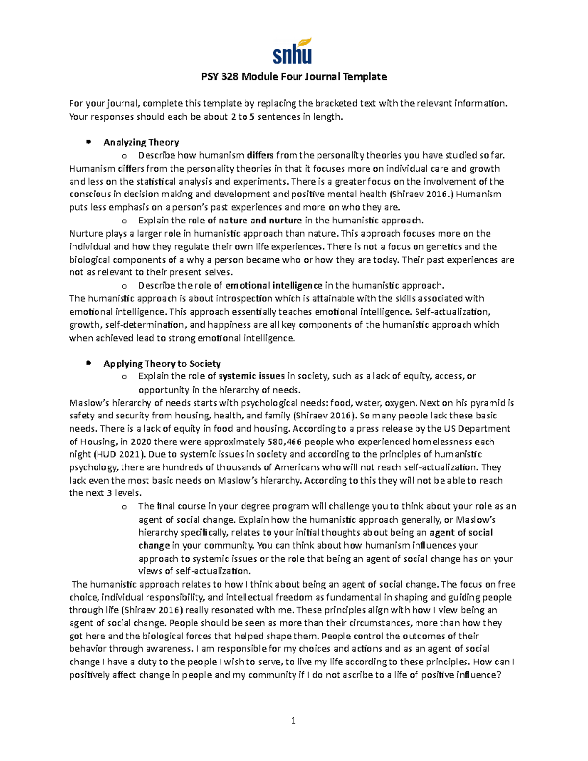 PSY 328 Module Four Journal Template - PSY 328 Module Four Journal ...