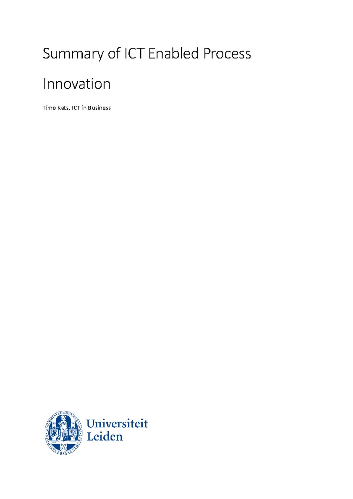 Summary of ICT Enabled Process Innovation - Summary of ICT Enabled ...