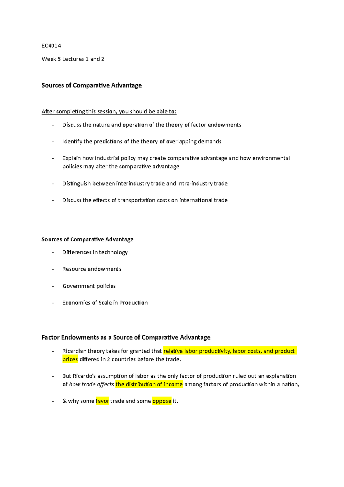 EC4014 Week 5 Lecture 1 and 2 - EC Week 5 Lectures 1 and 2 Sources of ...