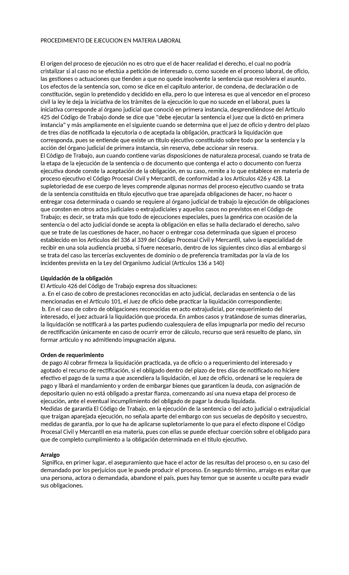 Procedimiento DE Ejecucion EN Materia Laboral - PROCEDIMIENTO DE EJECUCION EN MATERIA LABORAL El ...