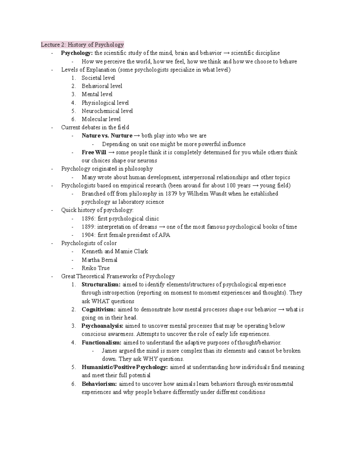 Lecture 2: History of Psych - Lecture 2: History of Psychology ...