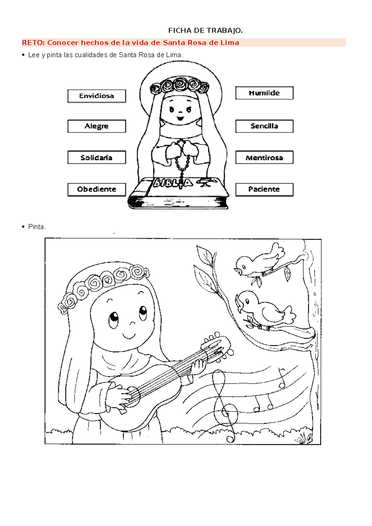 1° Ficha ER Santa ROSA - educacion religiosa - Lenguaje Y Comunicación ...