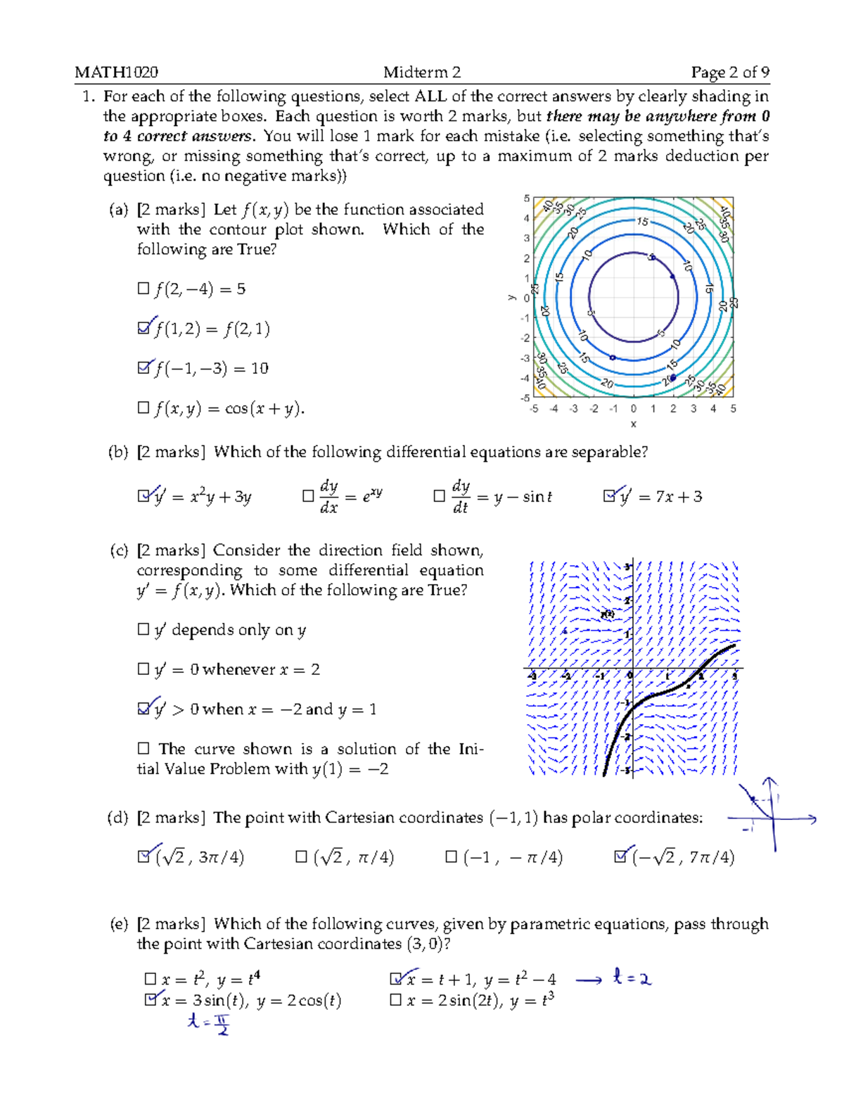 Midterm 02 2016, answers - MATH1020 Midterm 2 Page 2 of 9 1. For each ...
