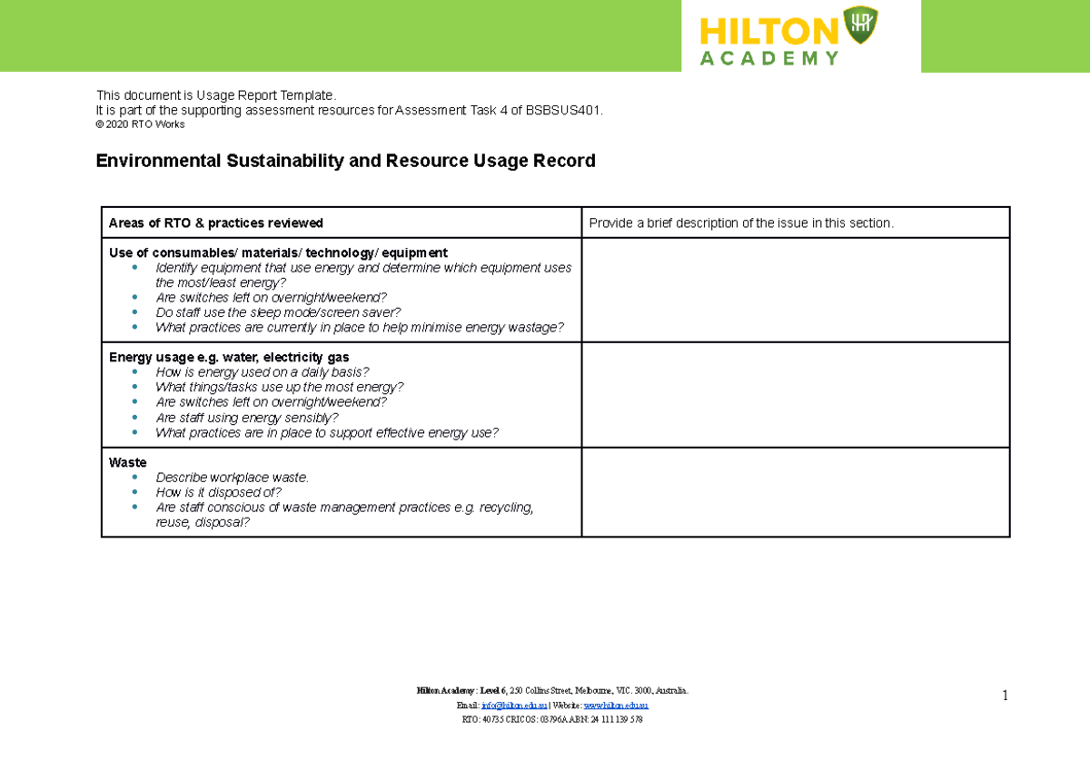 Usage Record Template - cert 4 - This document is Usage Report Template ...