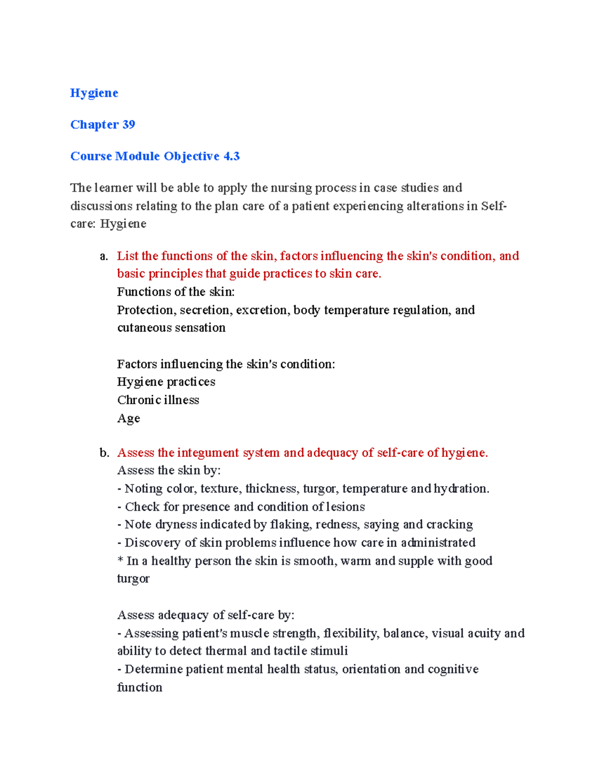 Hygiene - lecture note - Hygiene Chapter 39 Course Module Objective 4 ...