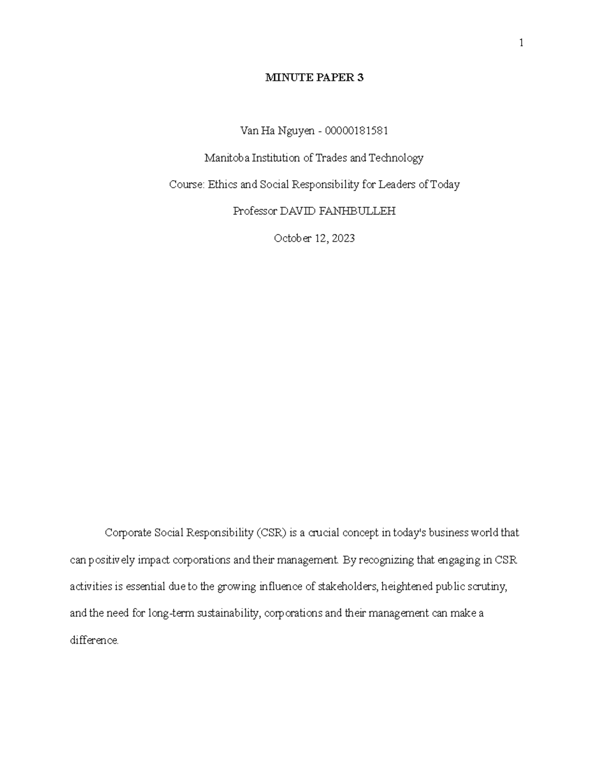 Minute Paper 3 - VAN HA Nguyen - 1 MINUTE PAPER 3 Van Ha Nguyen ...