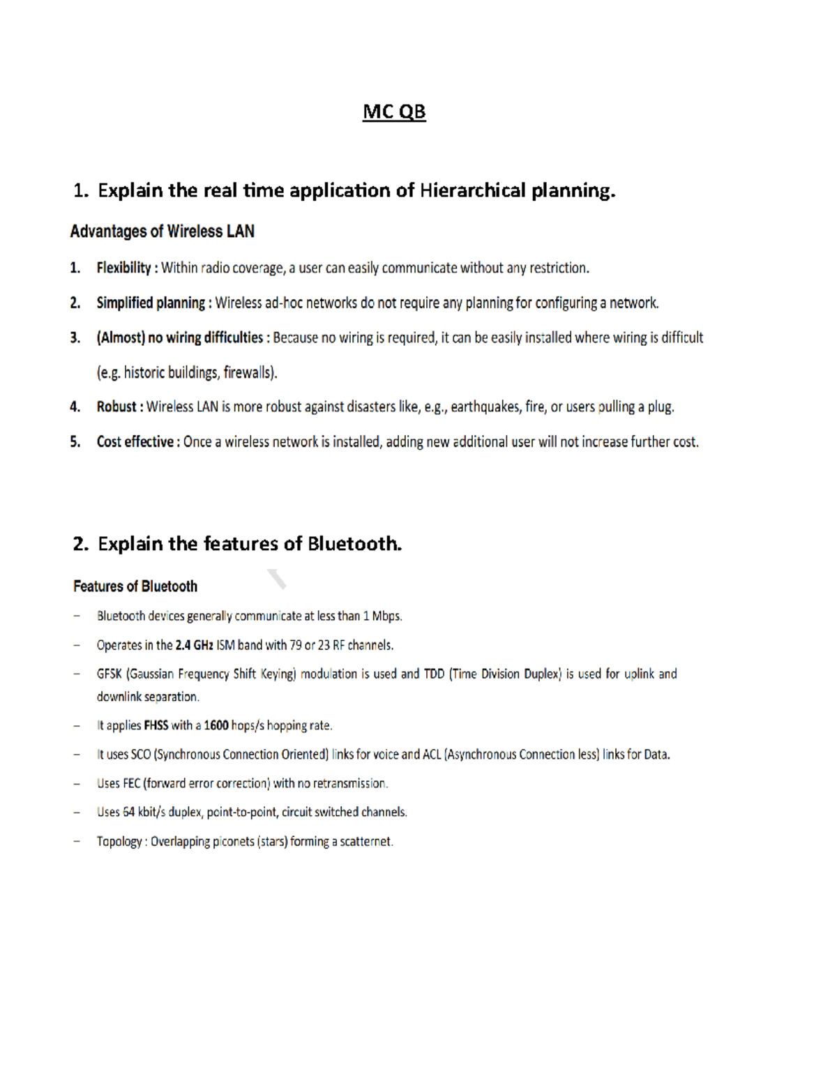 MC QB tt2 - MC QB Explain the real time application of Hierarchical planning. Explain the ...
