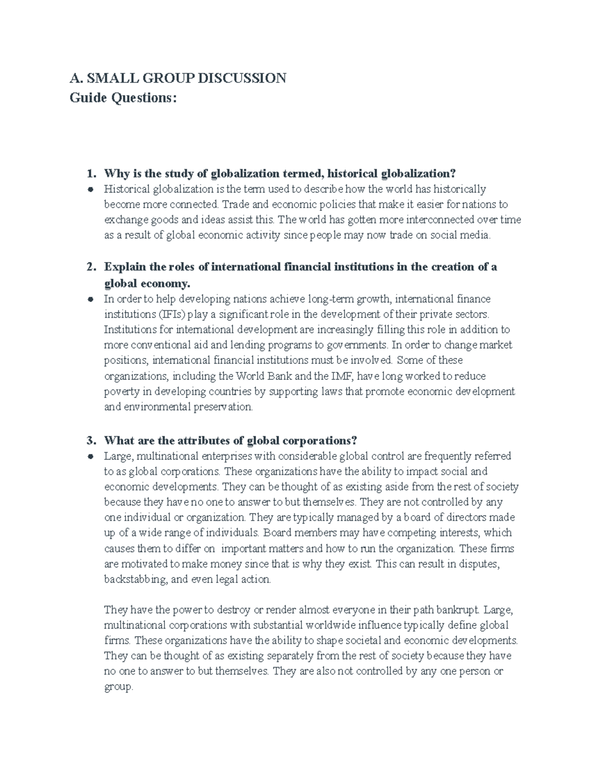Assignment # 3 Market Integreation - A. SMALL GROUP DISCUSSION Guide ...
