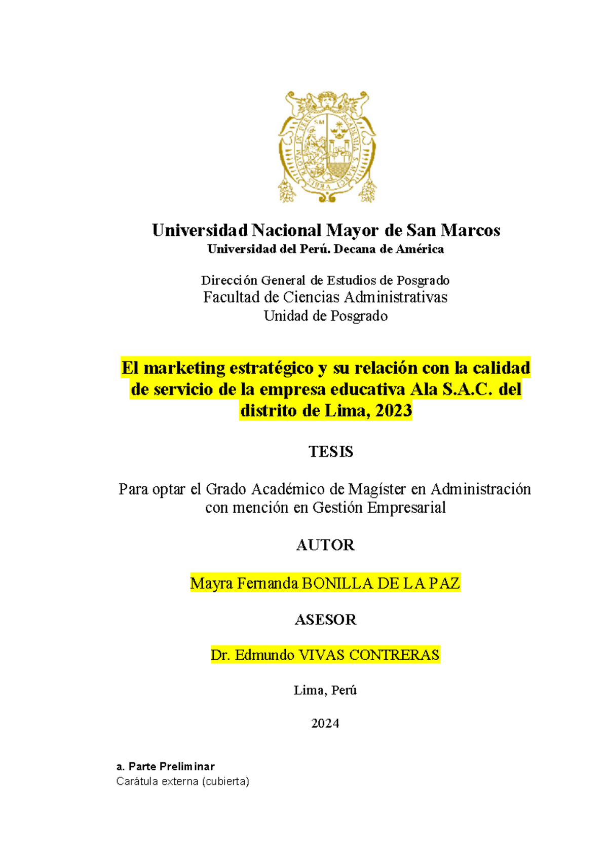 T- Carátula de la Tesis - Universidad Nacional Mayor de San Marcos ...