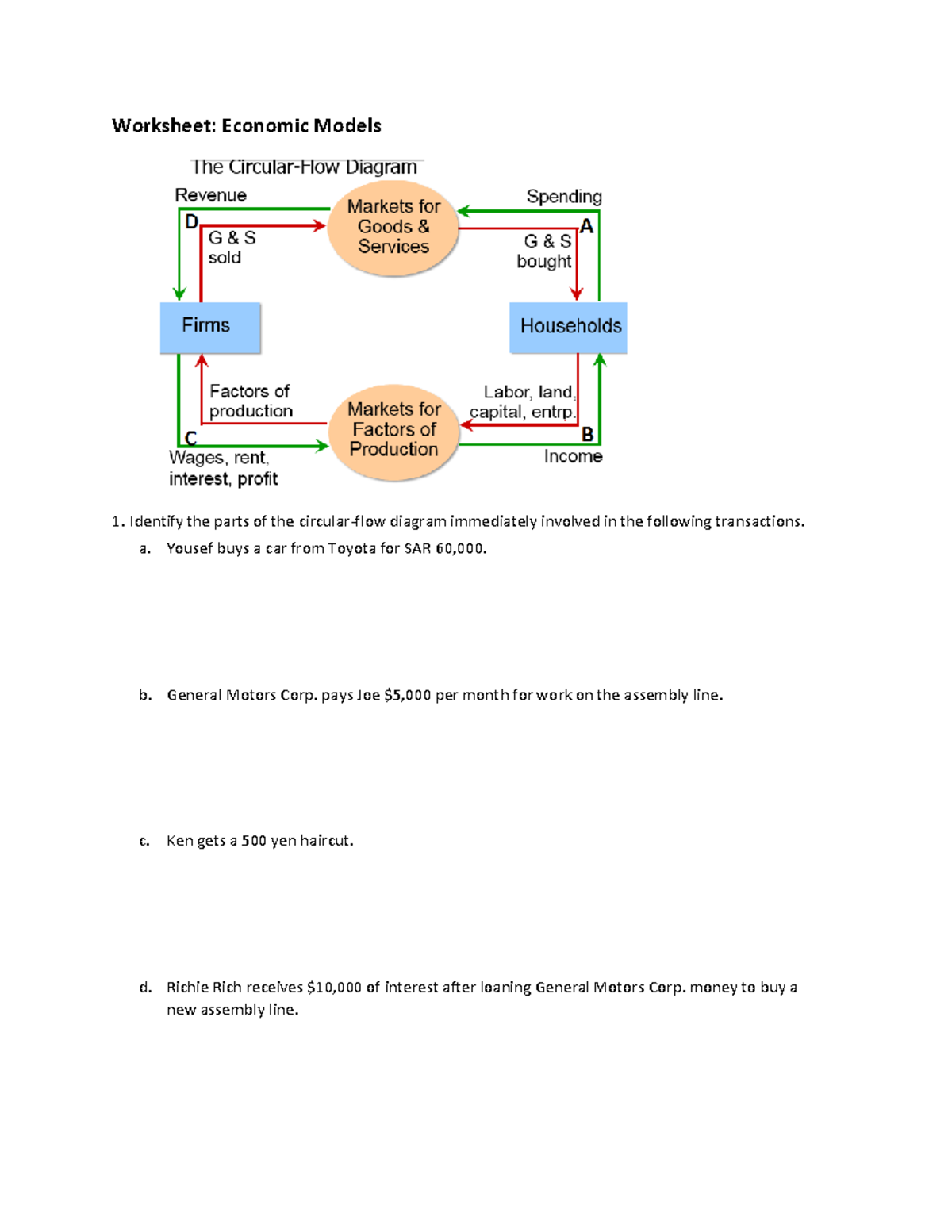 Economic models practice - Worksheet: Economic Models Identify the ...
