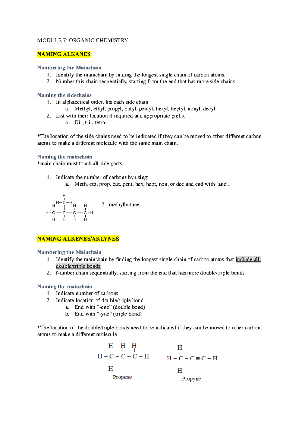 Module 7 - CHEM Notes - MODULE 7: ORGANIC CHEMISTRY NAMING ALKANES ...
