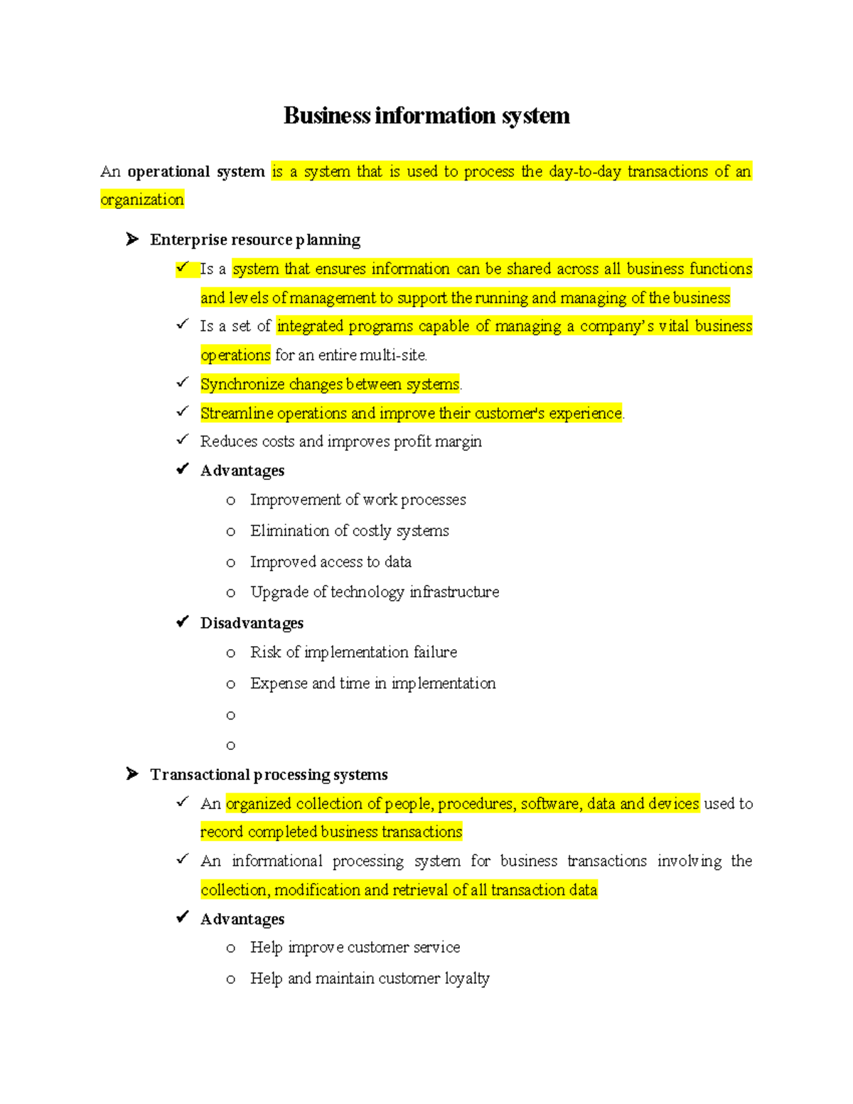 IFS Chapter 7 - notes - Business information system An operational ...
