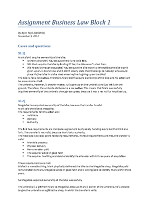 Class notes LAW - Business law - Class notes Block 3 year 2 LAW Week 6: ...