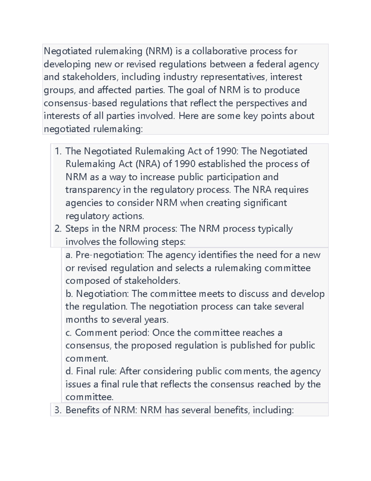 Negotiated - Notes - Negotiated rulemaking (NRM) is a collaborative ...