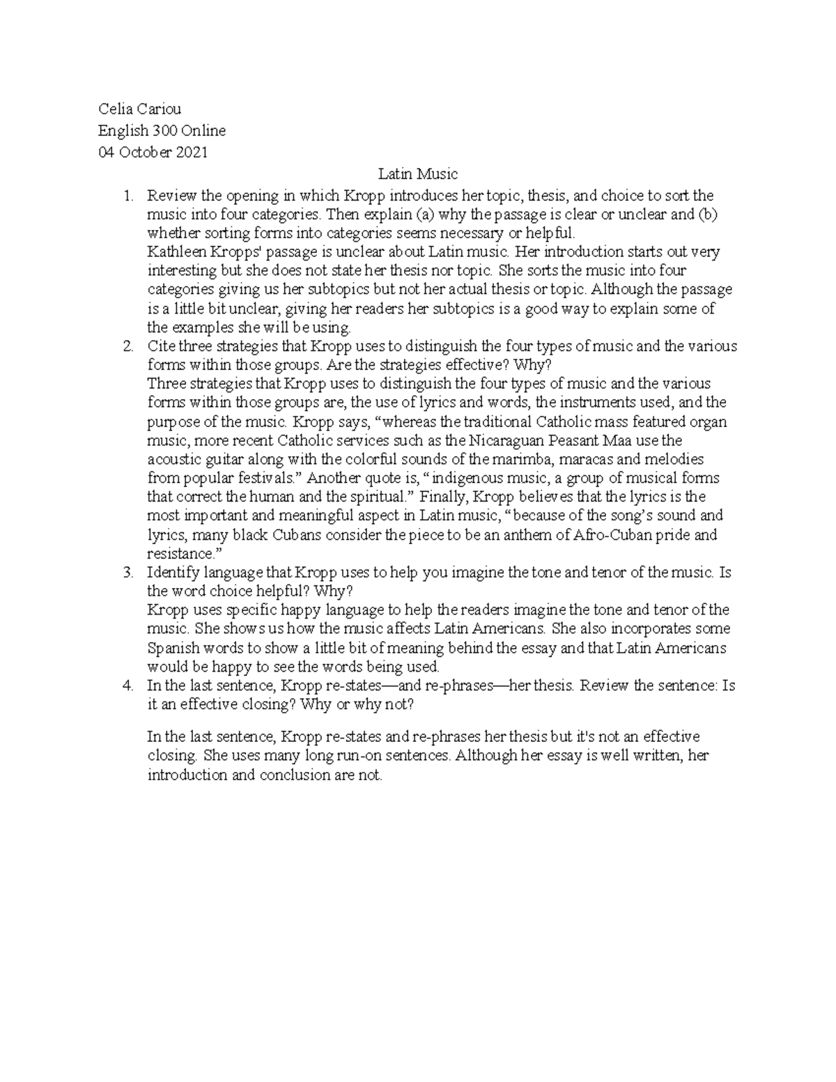 Latin Music - Homework Assignment - Celia Cariou English 300 Online 04 ...