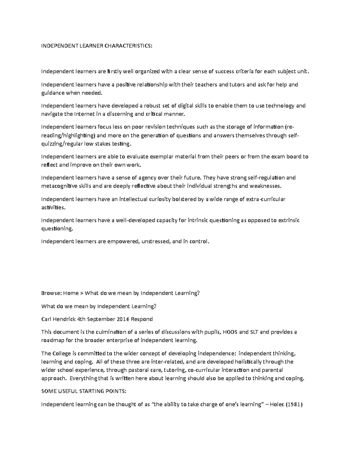 Independent Learners (English) - INDEPENDENT LEARNER CHARACTERISTICS ...