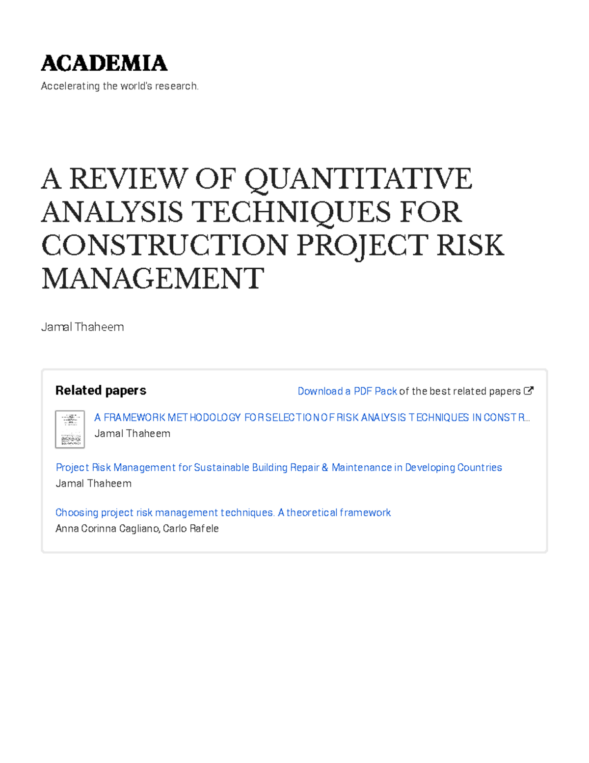 152895149 A Review OF Quantitative Analysis Techniques FOR Construction ...